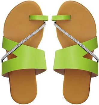 Generic Tongs pour femme - Noir - Sandales d&eacute;t&eacute; confortables - Pour la plage - Sandales d&eacute;contract&eacute;es creuses - Chaussures plates - Talon argent&eacute;, vert, 37 EU
