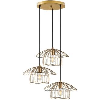 Vente-Unique Lustre filaire en m&eacute;tal dor&eacute; - 3 abat-jours - H. 110 x L. 68 cm - LOREVI