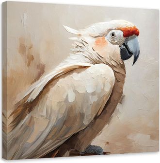 Feeby Leinwand Bilder - Bild Wohnzimmer - Papagei Beige wie gemalt - 50x50 1tlg - Deko Schlafzimmer Gro&szlig; - Dekoration Canvas - Gem&auml;lde - Modern Wandbilder -