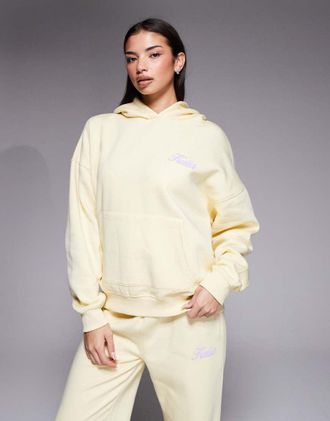 KAIIA Sweat &agrave; capuche oversize densemble en coton majoritaire &agrave; imprim&eacute; graphique en relief au dos - Citron et lilas-Multicolore