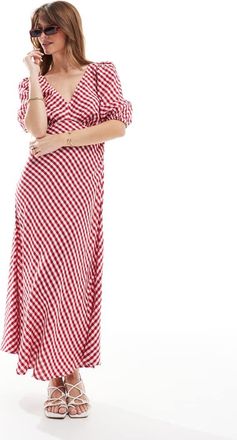 New Look Midikleid mit Rückenschleife und rotem Vichy-Karo