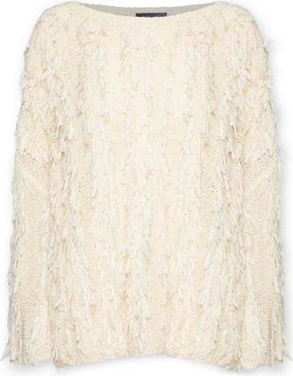 Elena Miro Femme, Pulls, Blanc, Taille: 42/44 FR Pull en maille &agrave; franges