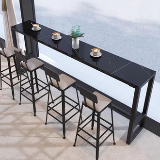 Generic Moderner Bartisch, Rechteckig, Schieferoptik, Hohe Tischplatte Aus Kunstmarmor, Eisengestell, ESS-, Fenster- Oder Couchtisch (Ohne Hocker)