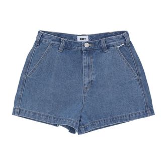 Obey Denim Shorts mit Logo-Knopfverschluss - - Shorts - Damen - Blau - W28