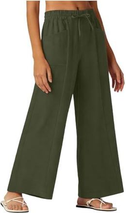 Generic Pantalon court d&eacute;contract&eacute; &agrave; jambe large pour femme - Taille haute - &Eacute;lastique - Cordon de serrage - Avec poches - Coupe ample - Confortable - Pour l&eacute;