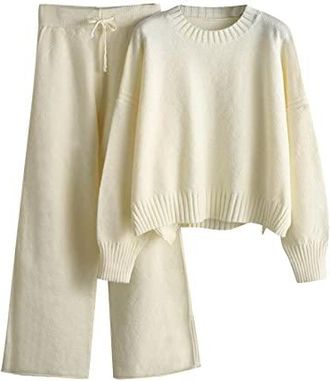 Generic Femme 2 Pi&egrave;ces Pull Ensemble Tricot&eacute; Hiver Chaud Sportswear Col Montant + Pantalon &Eacute;l&eacute;gant D&eacute;contract&eacute; Surv&ecirc;tement Tendance Sport Jogging