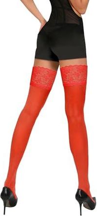 Sesto Senso Bas Autofixant Femme Opaque 40 Deniers Microfibre Dentelle avec Silicone Sexy Collant 3XL/4XL Rouge