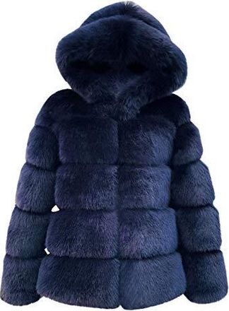 Generic Manteau court en fourrure synth&eacute;tique pour femme - Veste demi-saison avec capuche en fausse fourrure - Veste dhiver en fausse fourrure - Veste polaire