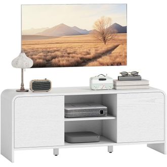 HOMCOM Meuble TV - HOMCOM - pour t&eacute;l&eacute;viseur jusqu&agrave; 55 pouces - 2 portes, 2 compartiments et &eacute;tag&egrave;re r&eacute;glable - MDF - 110x35x45cm - blanc
