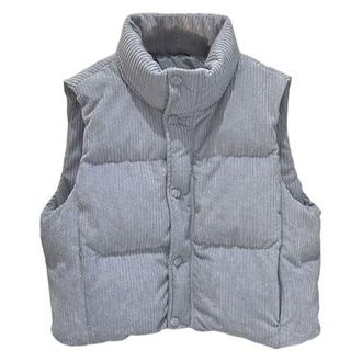 Generic Gilet dhiver sans manches en velours c&ocirc;tel&eacute; pour femme, matelass&eacute; et chaud, col montant, fermeture &eacute;clair et boutons pression, bleu, taille M