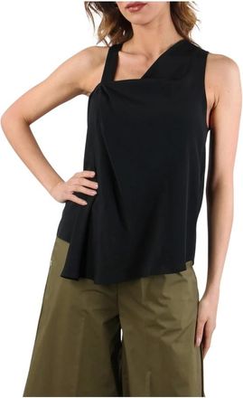 Manila Grace Femme, Tops, Noir, Taille: 38 FR Top asym&eacute;trique sans manches en m&eacute;lange de soie