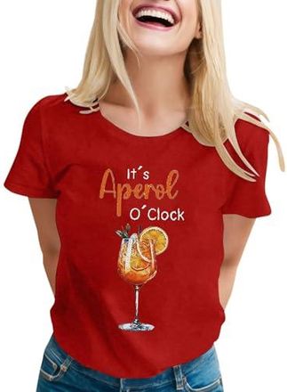 Generic T-shirt pour femme - Costume Aperol Spritz - Col rond - T-shirt d&eacute;t&eacute; amusant - Pour cocktail, f&ecirc;te, &eacute;v&eacute;nements - T-shirt d&eacute;contract&eacute; l&eacute;ger - T-shirt a