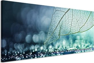 Paul Sinus Art Panoramabild 150x50cm K&uuml;nstlerische Fotografie - Blatt mit Tautropfen auf Leinwand exklusives Wandbild moderne Fotografie f&uuml;r ihre Wand in vielen Gr&ouml;&szlig;