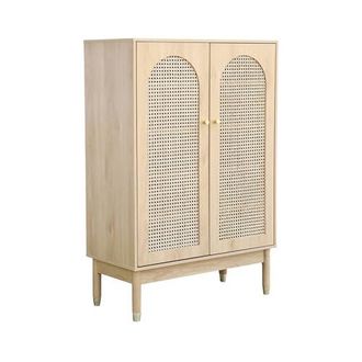 Sweeek Meuble &agrave; Chaussures/Petit Buffet 2 Portes cannage Judith. 20 Paires de Chaussures. 4 &eacute;tag&egrave;res. Pieds en Bois dh&eacute;v&eacute;a avec Caps Finition dor&eacute;e