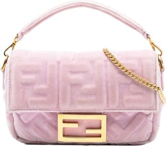 Fendi Hobo Bags - Mini Zucca Embossed Velvet Baguette Satchel - Gr. unisize - in Gold - f&uuml;r Damen