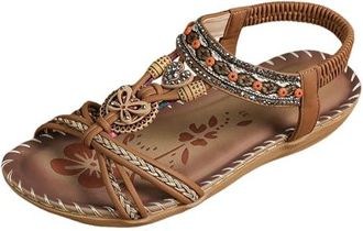 Generic Sandales Femme Grande Taille Plates Elegant Fleurs Boho Bout Ouvert Ext&eacute;rieur &Eacute;t&eacute; R&eacute;tro Sandales de Plage &Eacute;lasticit&eacute; Bride Cheville L&eacute;g&egrave;res Chaussures