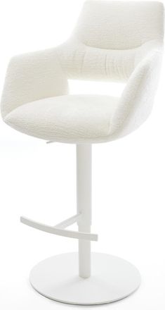 DELIFE Barstuhl Yago-Flex Boucl&eacute; Soft Beige Drehfu&szlig; h&ouml;henverstellbar Metall Wei&szlig; Taschenfederkern, Barst&uuml;hle