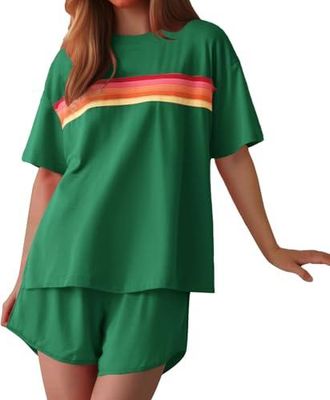 Generic Ensemble deux pi&egrave;ces pour femme - Chemise d&eacute;t&eacute; d&eacute;contract&eacute;e &agrave; manches courtes - Short de couloir assorti - Tenue confortable pour le printemps, les va