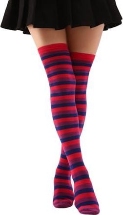 Generic Chaussettes hautes ray&eacute;es color&eacute;es pour femme - Pour cosplay - Chaudes et tendance, d, taille unique