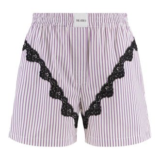 The Attico Gestreifte Shorts mit Spitzenbesatz - - Shorts - Damen - Lila - S
