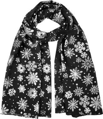 GFM &Eacute;charpe de No&euml;l &agrave; imprim&eacute; flocons de neige paillet&eacute;s pour femme (SNFLK-N) (Snflk-656-Kl-Noir)