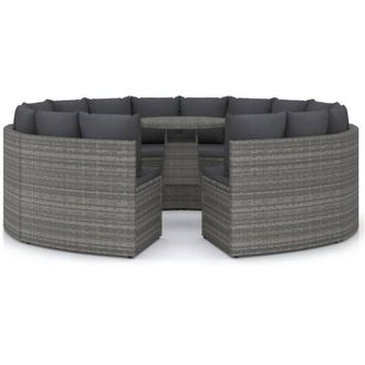 vidaXL 9-tlg. Garten-Sofagarnitur mit Auflagen Poly Rattan Grau vidaXL