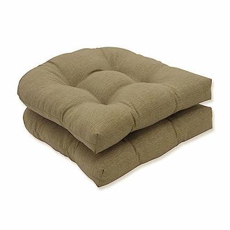 Pillow Perfect Monti Chino für den Innen- und Außenbereich Getuftete Sitzkissen (runde Rückseite), Polyester, Taupe, 2 Count (Pack of 1), 2