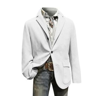 Generic Blazer intelligent en velours côtelé pour homme - Coupe ajustée - Couleur unie - Léger - Avec poches - Couleur unie - Manches longues - Boutonnage sim