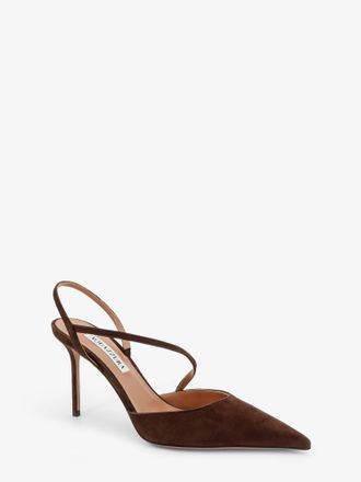Aquazzura Womens Pumps Bow Tie Brown Suede High Heel Shoes