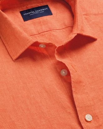 CHARLES TYRWHITT Kurz&auml;rmeliges Leinenhemd - Orange