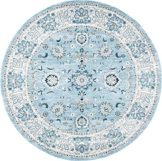 Safavieh Traditionell Teppich für Wohnzimmer, Esszimmer, Schlafzimmer - Isabella Collection, Kurzer Flor, Hellblau und Creme, 160 X 160 cm