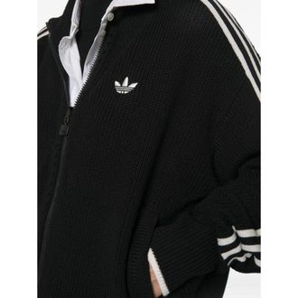 adidas Ribbed Zip-Up with Side Stripes Cardigan - Black