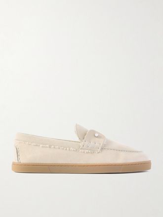 Christian Louboutin Mocassins En Daim Doublés De Peau Lainée Chambeliboat - Crème