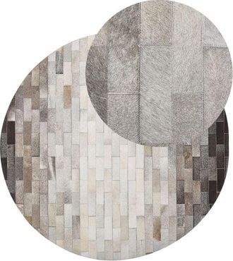 Beliani Teppich DUTLAR Beige ø 140 cm Echtleder