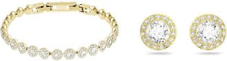 Swarovski Angelic Armband, Rund, Weiss, Goldlegierungsschicht & Angelic Ohrstecker, Rund, Weiss, Goldlegierungsschicht