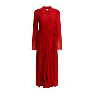 Ganni Lang&auml;rmeliges Hemdblusenkleid mit Raffung vorne und Knopfleiste - - Dresses - Damen - Rot - XS
