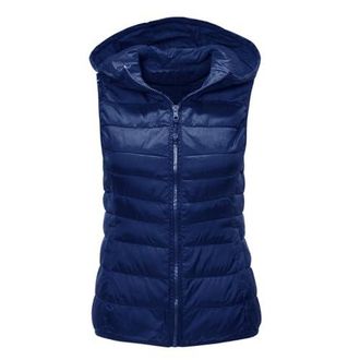 Generic Gilet unisexe d&eacute;contract&eacute; uni poche zipp&eacute;e ample sans manches manteau &agrave; capuche robe gilet pour femme, bleu marine, 4XL