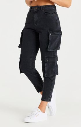 Siksilk Damen Schwarze Denim Cargos M