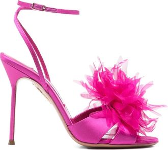 Aquazzura Po&egrave;me feather-detail sandals - Rosa