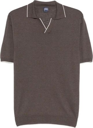 Fedeli Homme, Tops, Brun, Taille: 3XL Polo boutonn&eacute; sans col en lin/coton tricot&eacute;