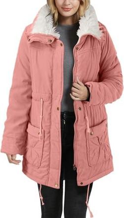 Generic Vestes pour femmes 2026 chaud et velours taille outillage veste revers manteau manches longues, rose, 3XL
