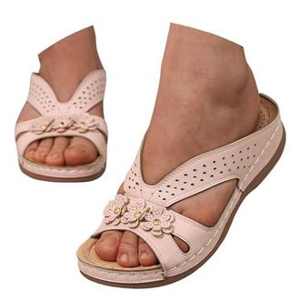 Generic Sandales larges pour femme - Pantoufles de plage &agrave; talon inclin&eacute; - Pantoufles &agrave; plateforme &agrave; bout ouvert avec soutien de la vo&ucirc;te plantaire - Chaussur