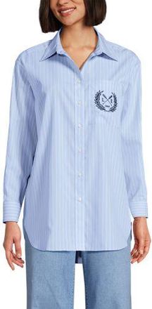 Lands End Lange weite B&uuml;gelfrei-Bluse, Damen, Gr&ouml;&szlig;e:40-42 regular, Blau, Baumwolle, by Lands End