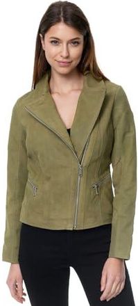 Tazzio Veste en cuir véritable pour femme look motard F500, vert, M