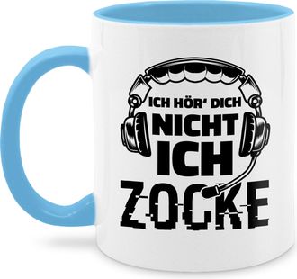 Shirtracer Tasse Tassen 325ml - Statement - Ich hör dich nicht ich zocke Headset Glitch schwarz - 325 ml - Hellblau - nerd geschenke gamer kaffetassen sprüche st