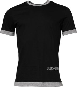 Dolce & Gabbana Homme, Tops, Noir, Taille: XS Tee-shirt noir en coton avec logo imprimé