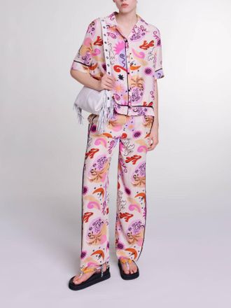 Maje Chemise En Soie - Imprime Paradisio - Taille 0 - Maje