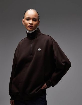adidas Originals Essentials - Sweat &agrave; col zipp&eacute; - Marron-Brown