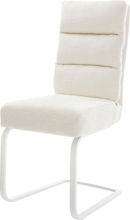 DELIFE Schwingstuhl Pela-Flex Freischwinger flach Wei&szlig; Boucl&eacute; Soft Beige Taschenfederkern