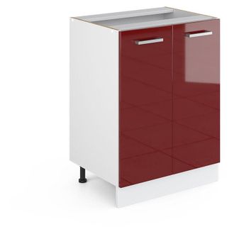 Vicco Meuble bas de cuisine R-Line, Rouge bordeaux Haute brillance, 60cm, PT Ch&ecirc;ne, Vicco